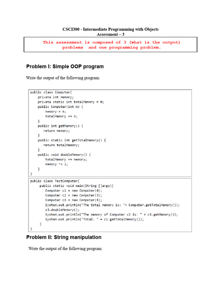 Csci300assessment3 Pdf Method Computer Programming Class Computer Programming