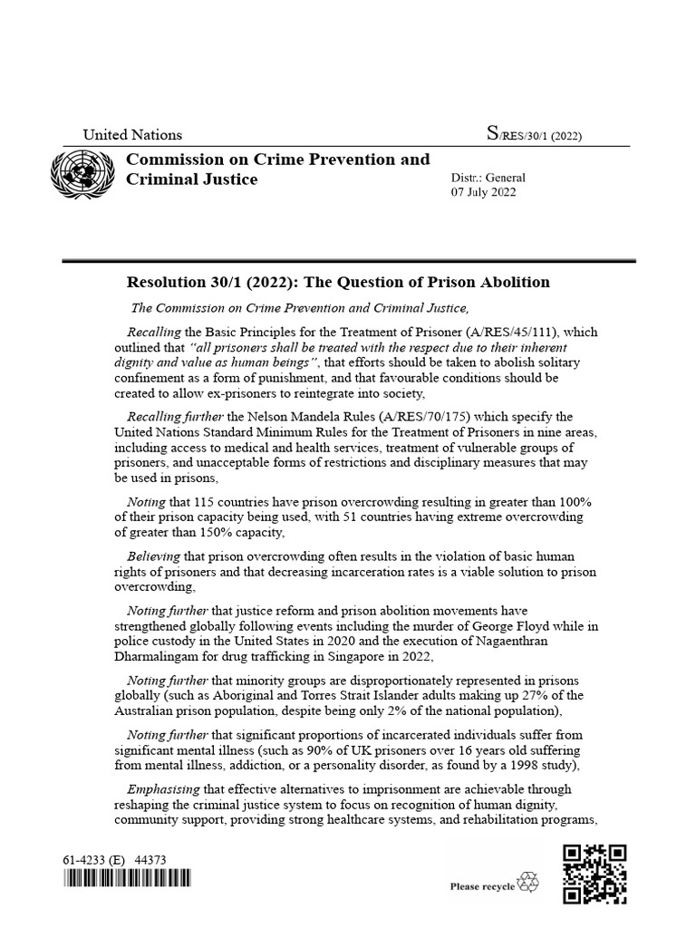 Sample Resolution - (Prepared) Committee MUN - The Question of Prison ...