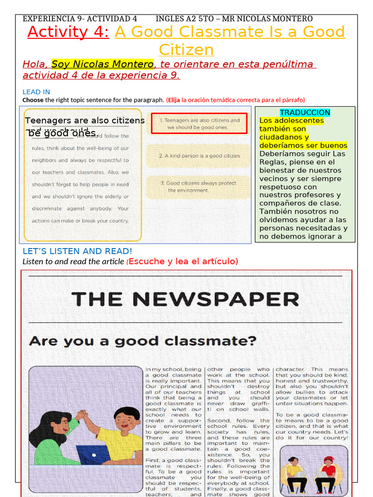 Ingles A2 5to (Activity 4) Exp 9 | PDF