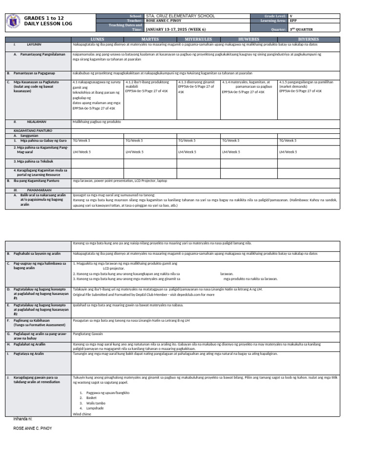 DLL - Epp 5 - Q3 - W6 | PDF