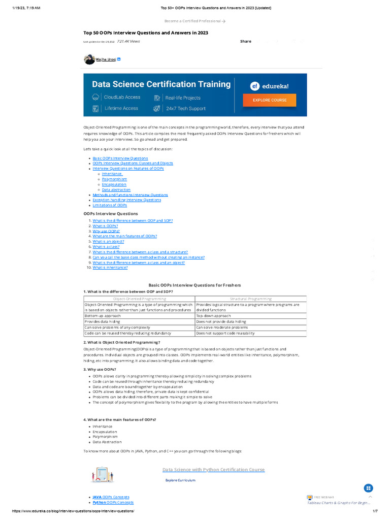 Top 50+ OOPs Interview Questions and Answers in 2023 Updated | PDF | Method (Computer ...