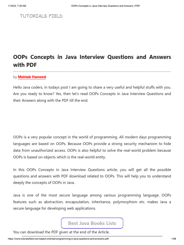 Oops Concepts In Java Interview Questions And Answers Pdf Pdf Method Computer Programming