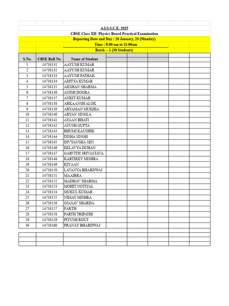 Batch and Timings (Physics Board Practical) | PDF