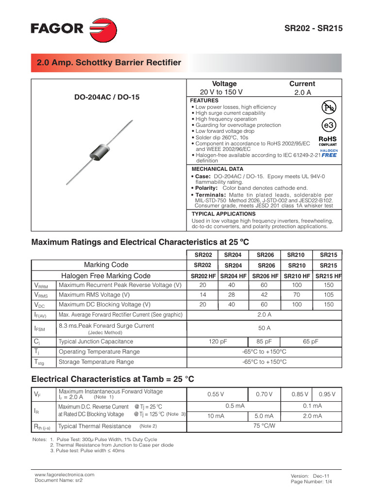 SR206 | PDF | Rectifier | Electrical Components