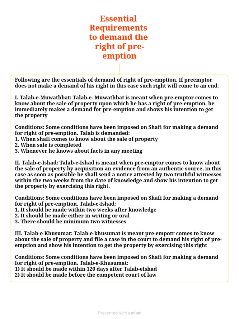 Essential Requirements To Demand The Right of Pre-Emption | PDF