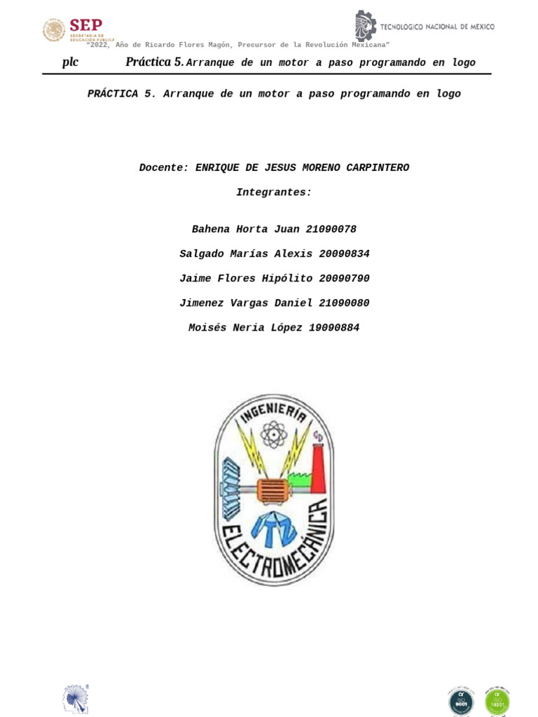 PRÁCTICA 5. Arranque de Un Motor A Paso Programando en Logo | PDF | Controlador lógico ...