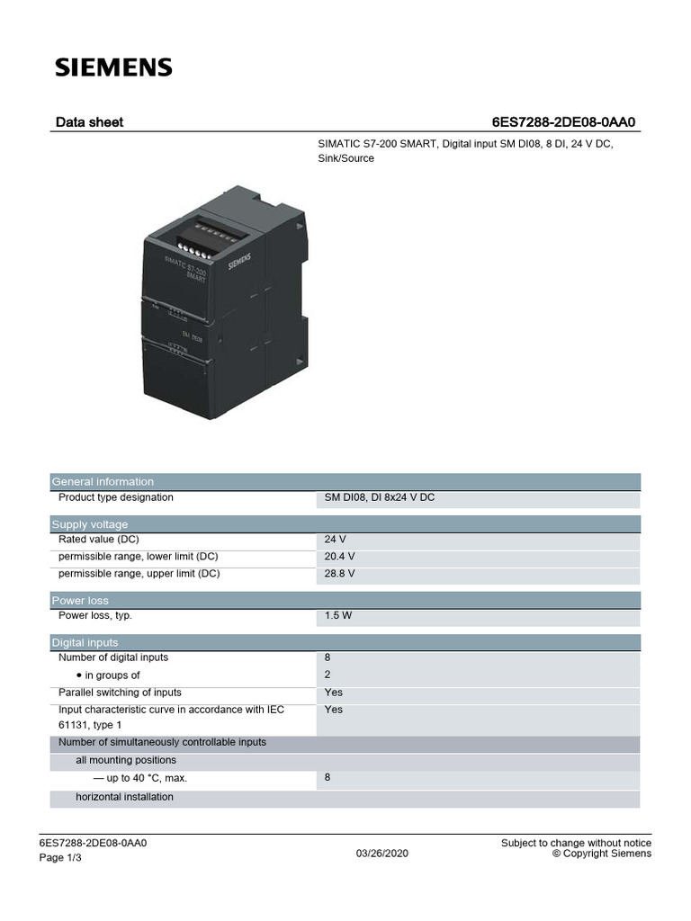 Siemens Simatic s7 200 Smart em De08 Expansion Module | PDF ...
