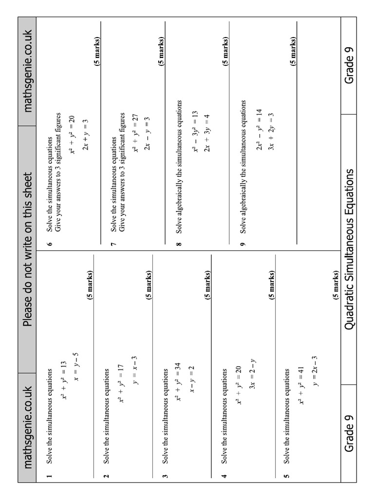 Quadratic Sim Equations | PDF