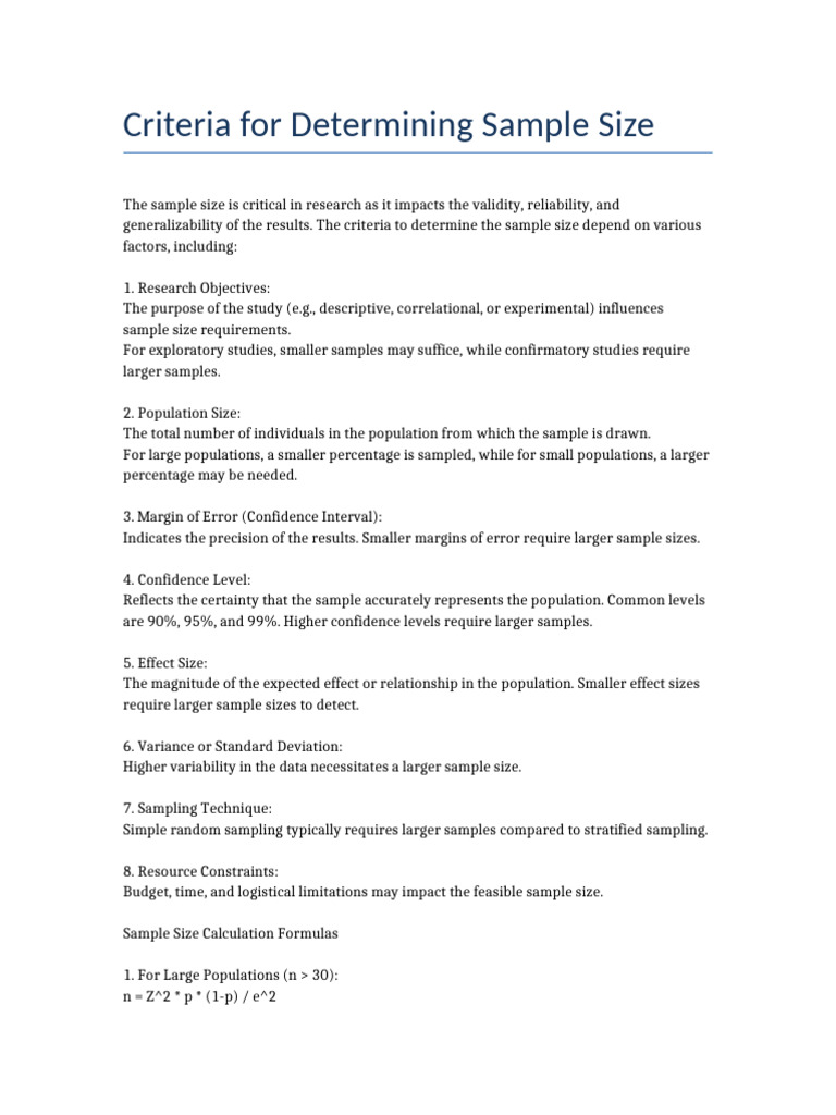 Criteria For Determining Sample Size | PDF | Sample Size Determination ...