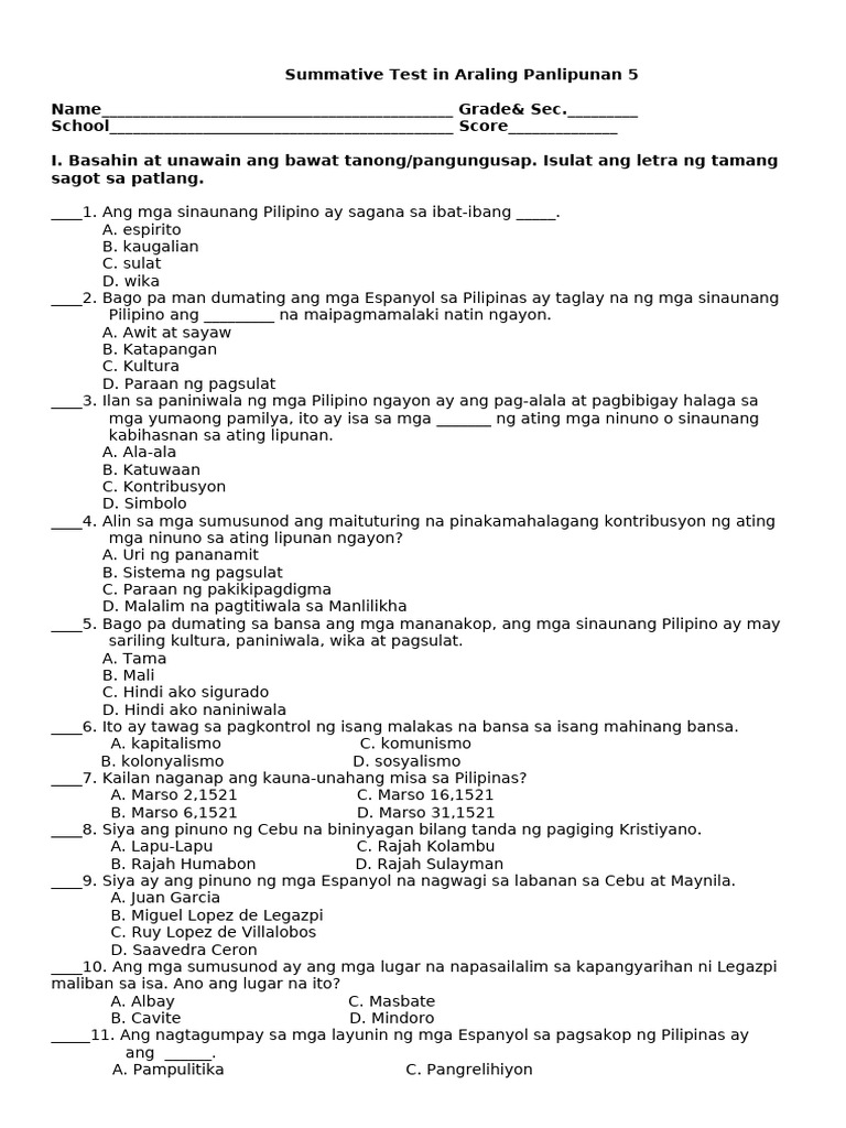 AP5 Q2 Summative Test | PDF