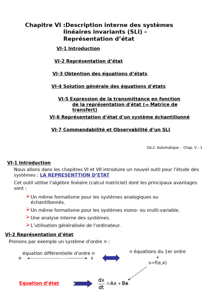 Chapitre 5 Representation D'etat | PDF | Régulation | Théorie du contrôle