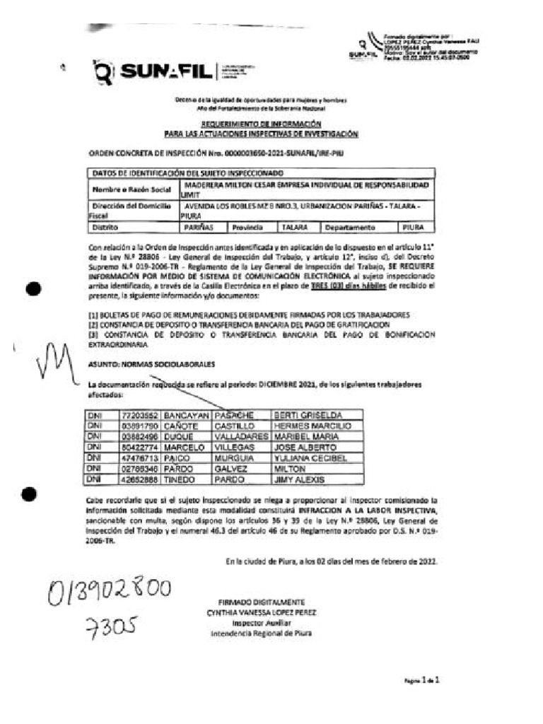 Cartas Sunafil | PDF