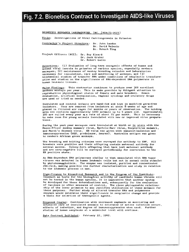 Fig. 7.2. Bionetics Contract To Investigate AIDS-like Viruses | PDF ...