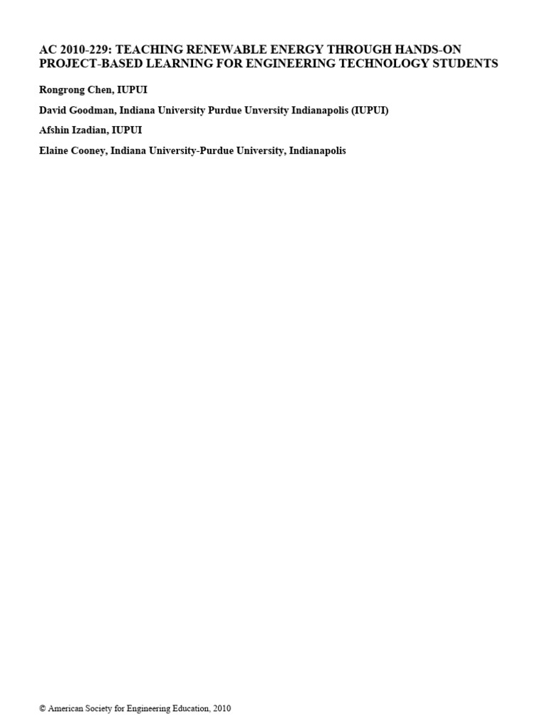 Teaching Renewable Energy Through Hands On Project Based Learning For ...