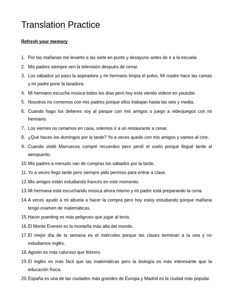 Translation Practice Refresh Your Memory | PDF