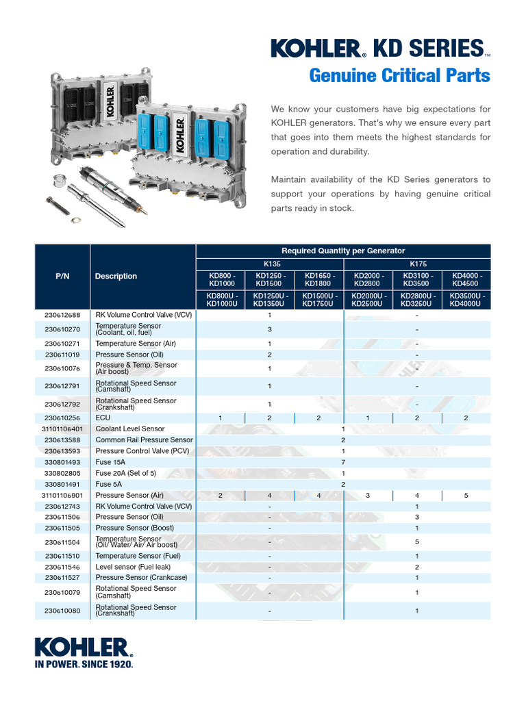 GSF-765 10 21 - KD Series Genuine Critical Parts Sell Sheet | PDF ...