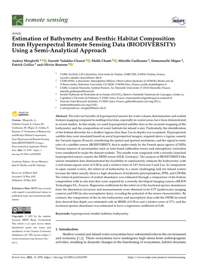 Estimation_of_Bathymetry_and_Benthic_Habitat_Compo | PDF | Inverse Problem | Infrared