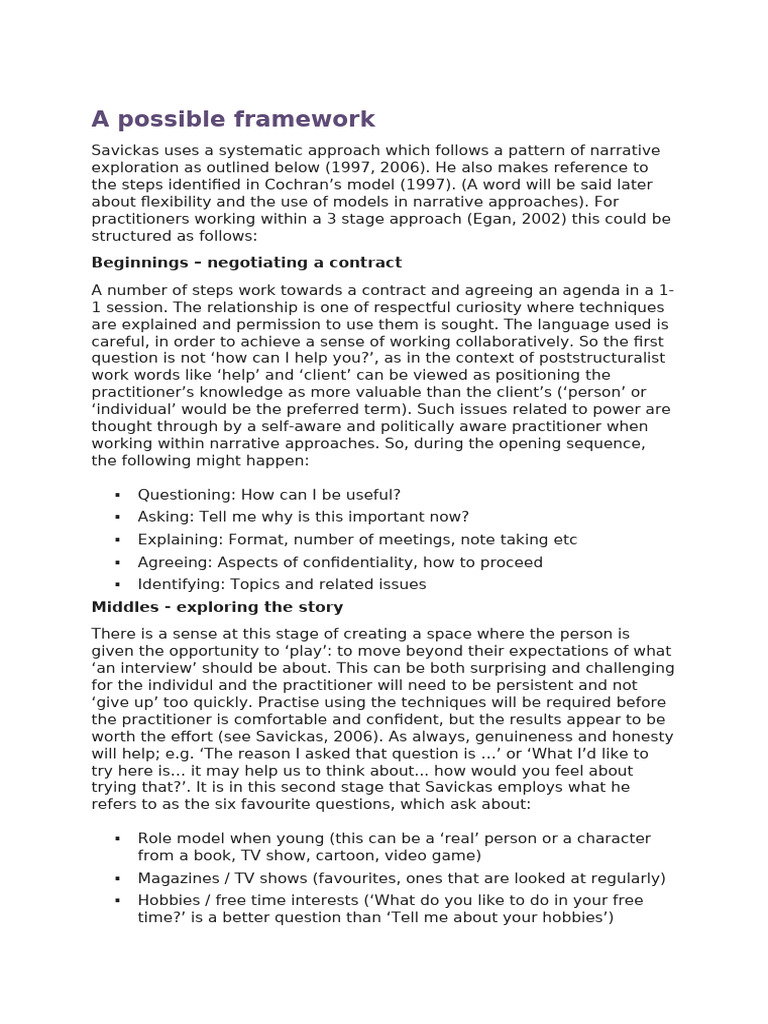 Narrative Framework for Career Counseling | PDF | Cognition | Human ...