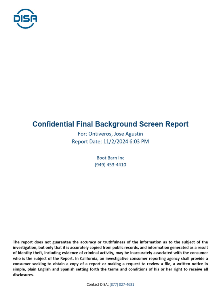 Order 3944401 BackgroundScreenReport 20241102180306 | PDF | Background Check | Public Law