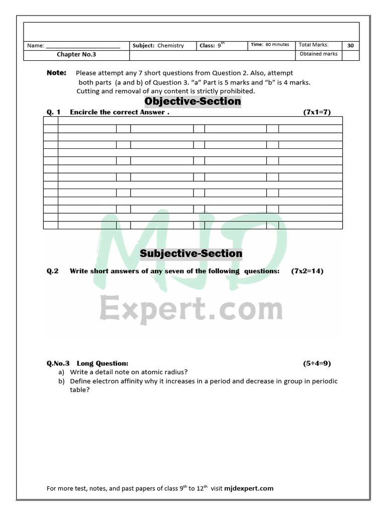 9th Grade Chemistry Periodic Table Quiz | PDF | Periodic Table | Sets ...