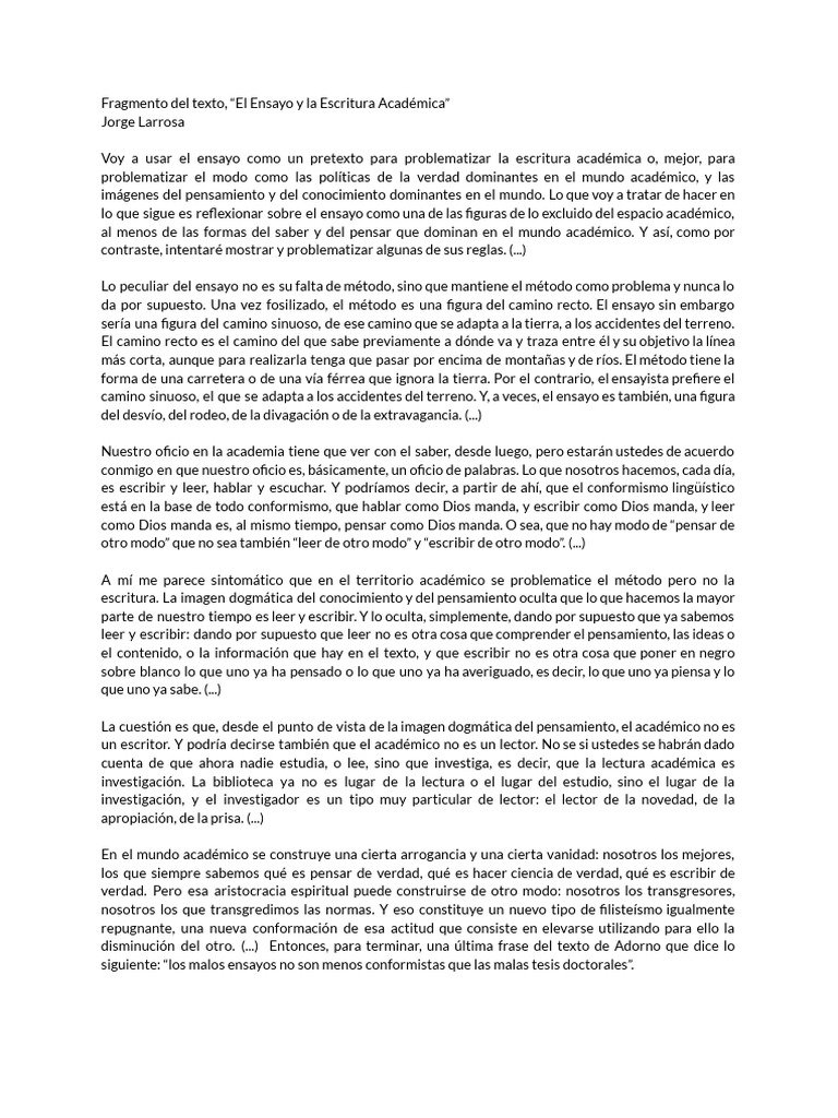 Fragmentos de Obras Ensayísticas para Assessment | PDF | Amor | Pensamiento