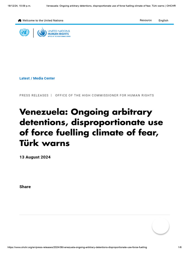 Arbitrary Detentions OHCHR Aug 2024 | PDF | Detention (Imprisonment) | Human Rights