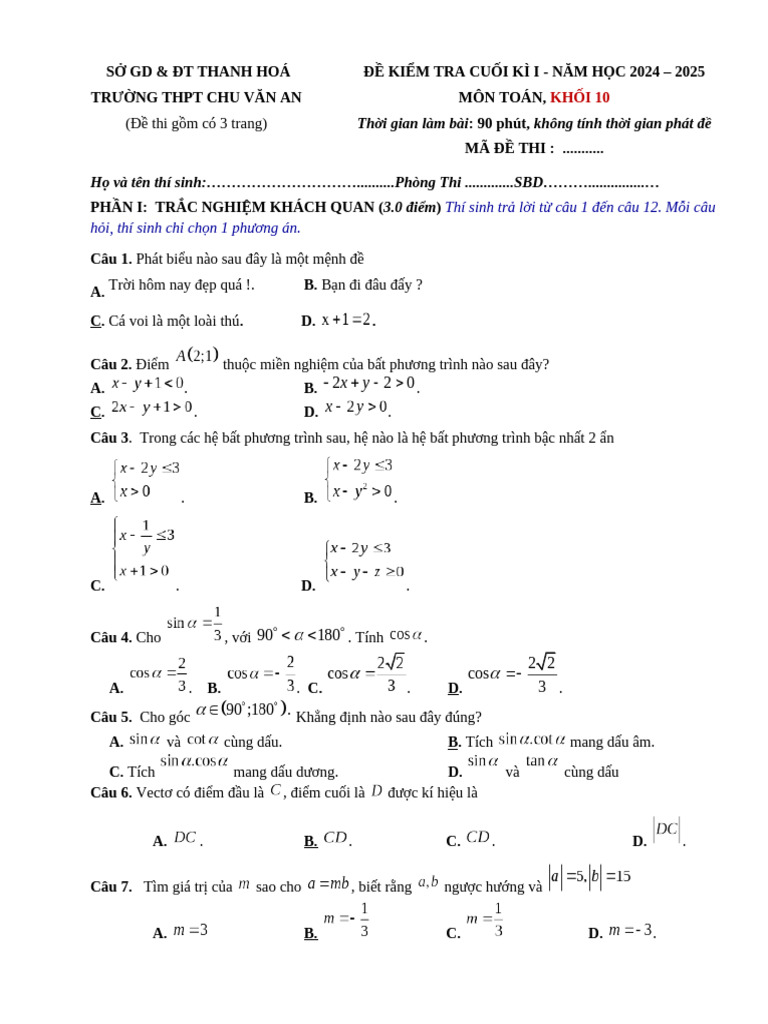 Đề gốc CK1 k10 | PDF