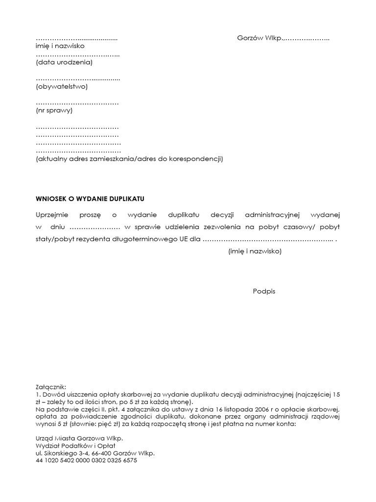 Wniosek o Wydanie Duplikatu Decyzji 2 | PDF
