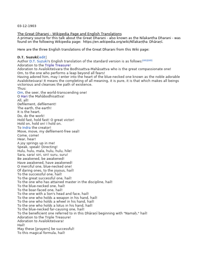 19-03-12 Great Dharani Translations | PDF | Indian Religions | Āstika