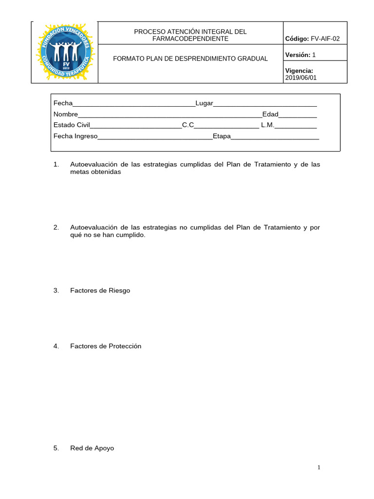 Fto-Aif-02 Formato Plan de Desprendimiento Gradual | PDF