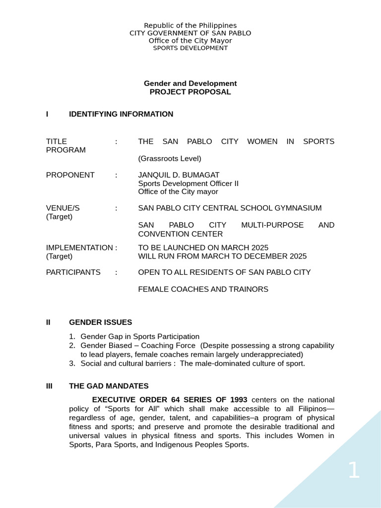 Gad Women in Sports Proposal | PDF | Self Esteem | Sports