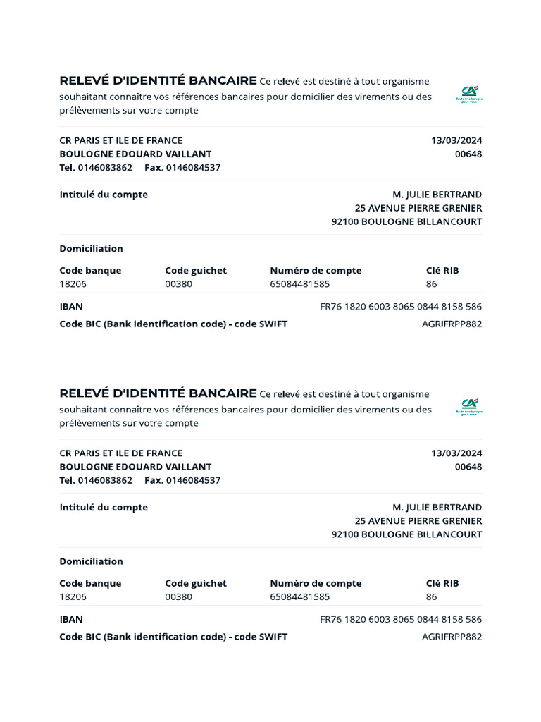 RIB Compte Professionnel | PDF