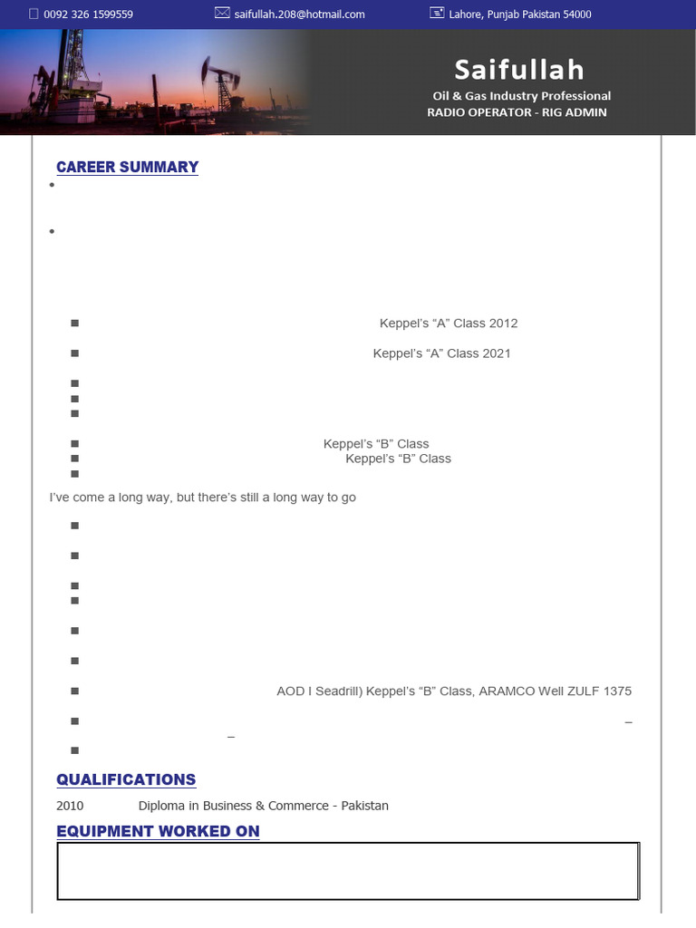Resume-Saifullah-Radio Operator - Rig Admin | PDF