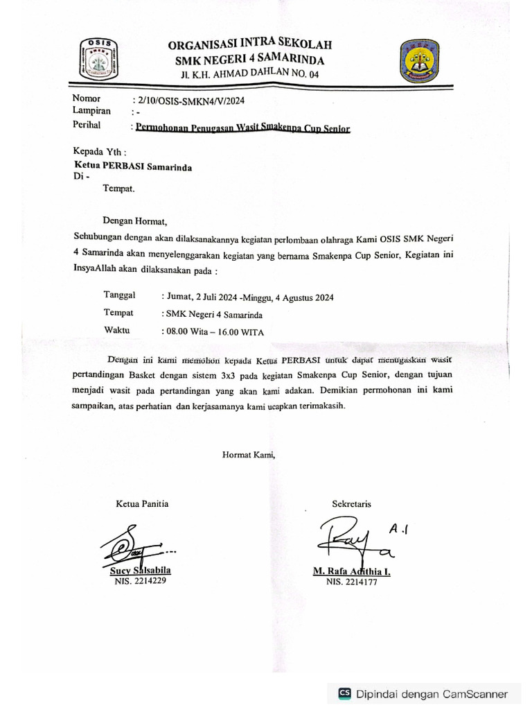 Surat Permohonan Wasit Smakenpa Cup | PDF