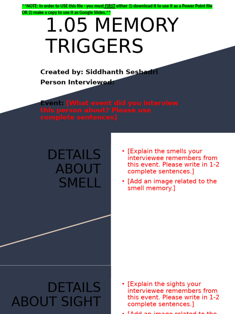 Memory Triggers Interview Guide | PDF | Memory | Psychological Concepts