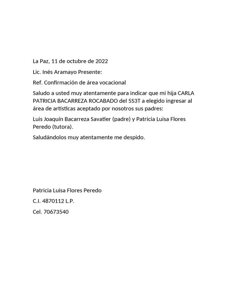 Carta Area Vocacional | PDF