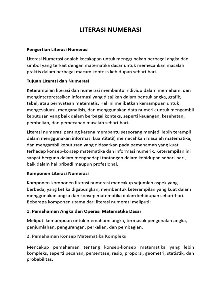 LITERASI NUMERASI | PDF