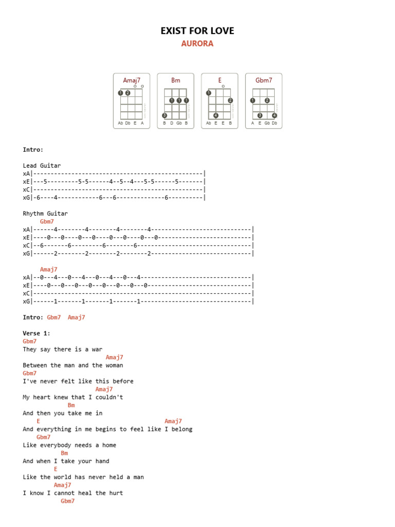 EXIST FOR LOVE - Ukulele Tabs Por AURORA en UkuTabs | PDF | Rock Music ...