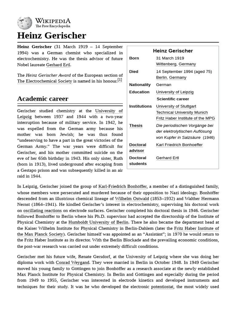 Heinz_Gerischer | PDF | Materials | Physical Chemistry