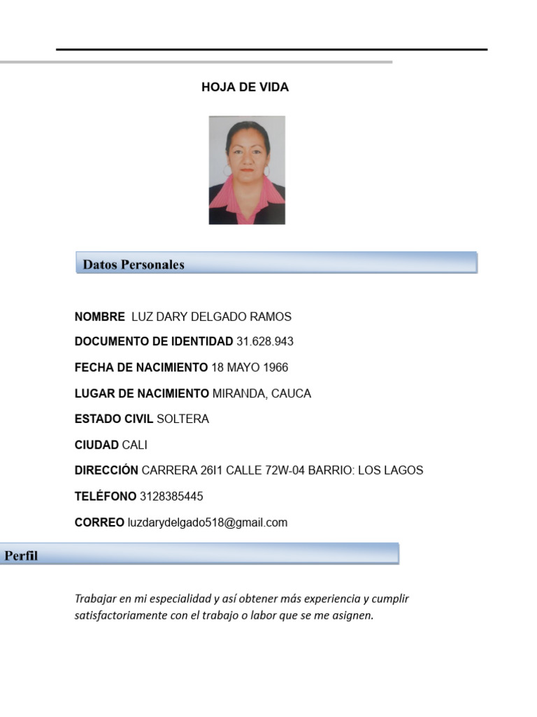 Hoja de Vida Luz Dary Delgado | PDF