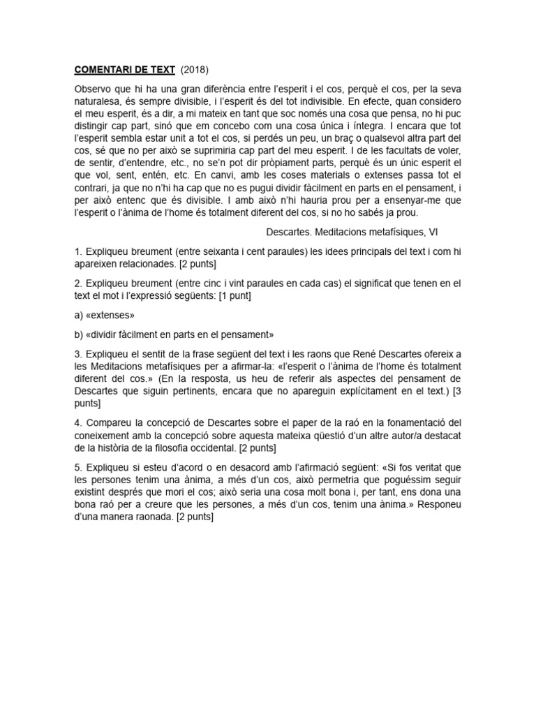 Comentari de Text 2018 | PDF