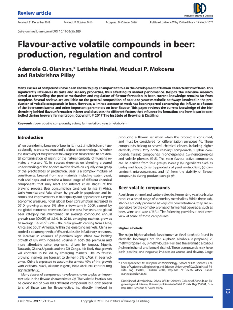 139 flavor_active_volatile_compounds_in_beer | PDF | Beer | Brewing