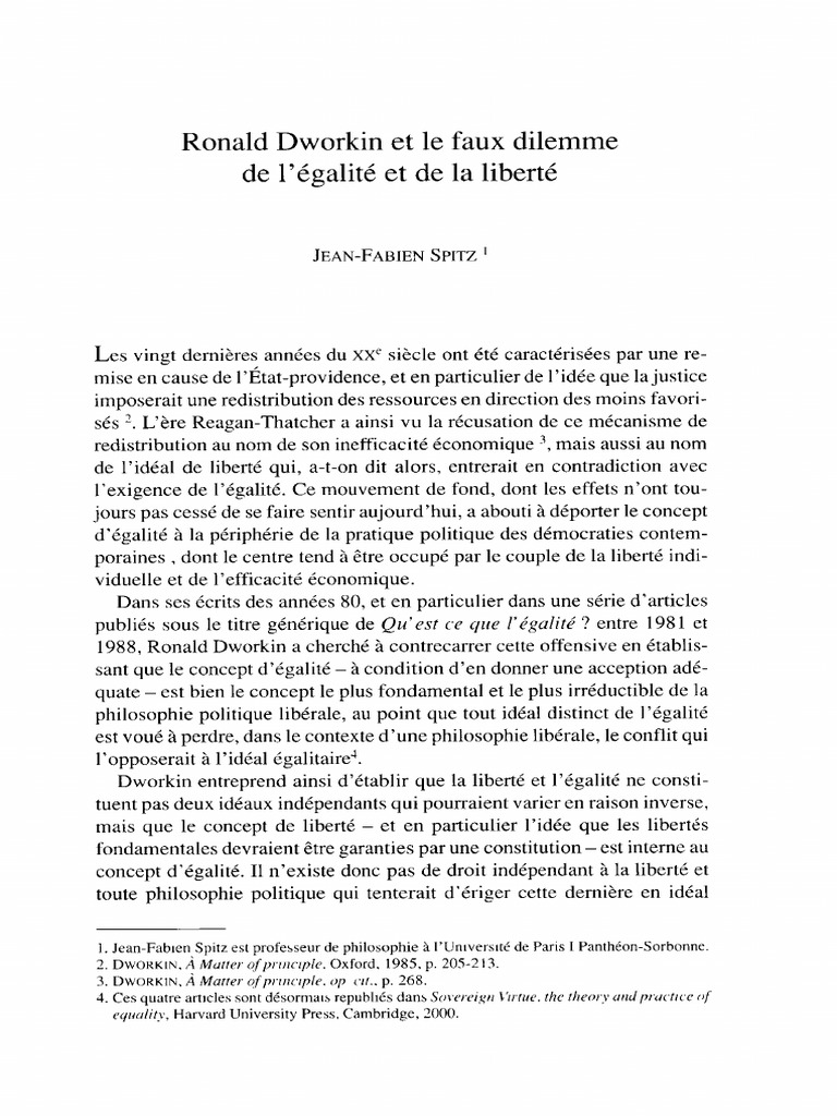 Ronald Dworkin Et Le Faux Dilemme de Legalite Et de La Liberte | PDF