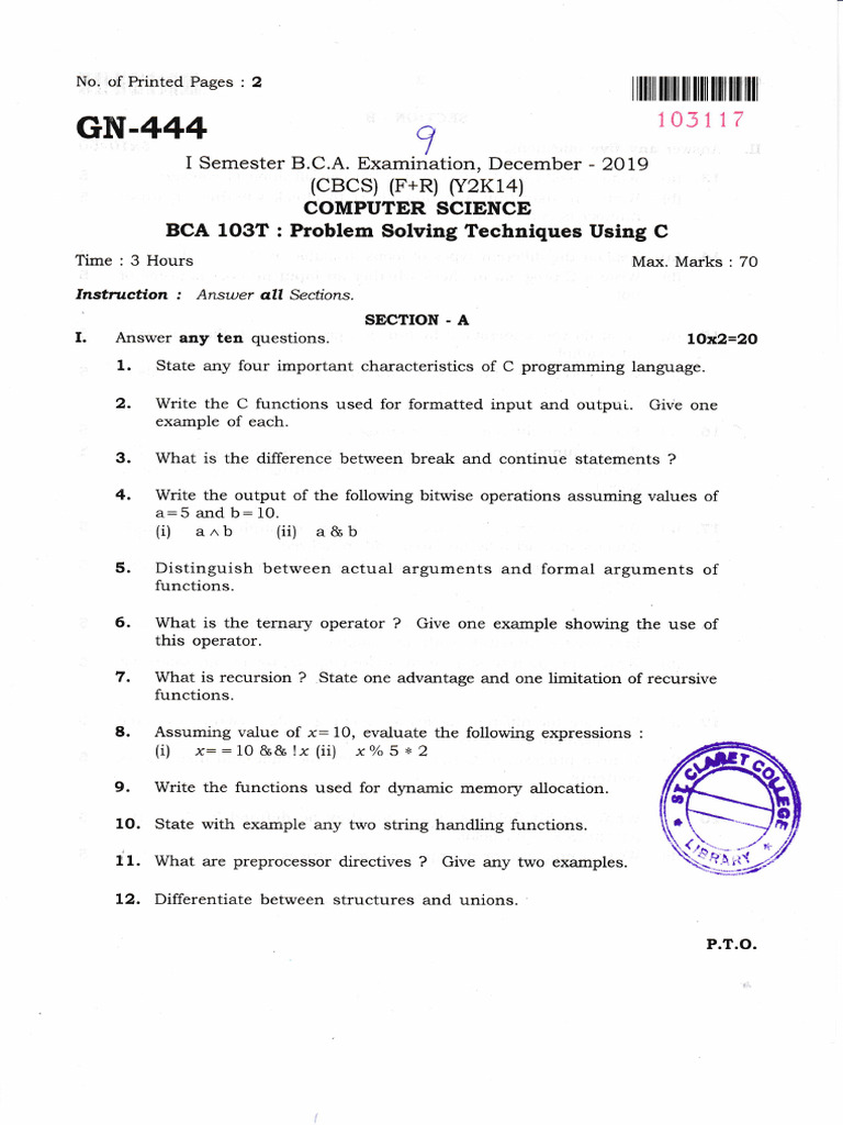 9 Problem Solving Techniques Using C December 2019 Pdf Computer Engineering Computer