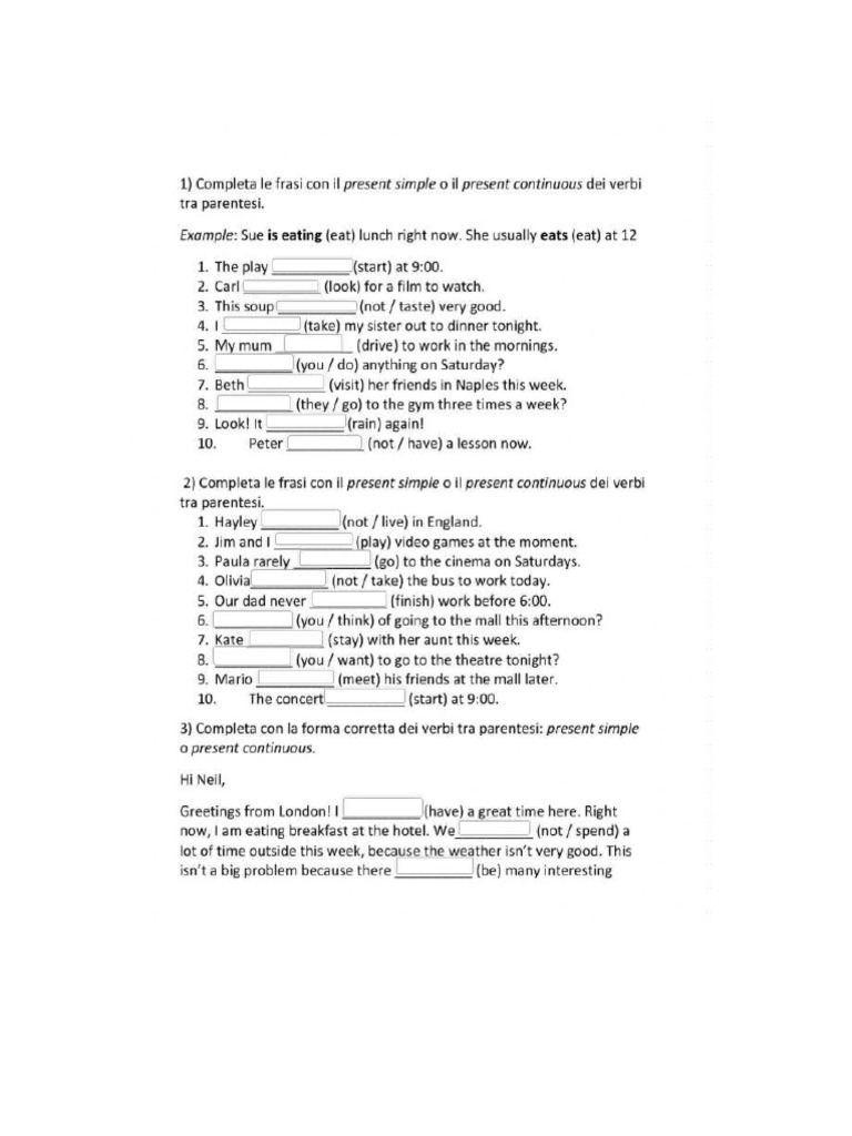 guia taller presente simple y continuo | PDF