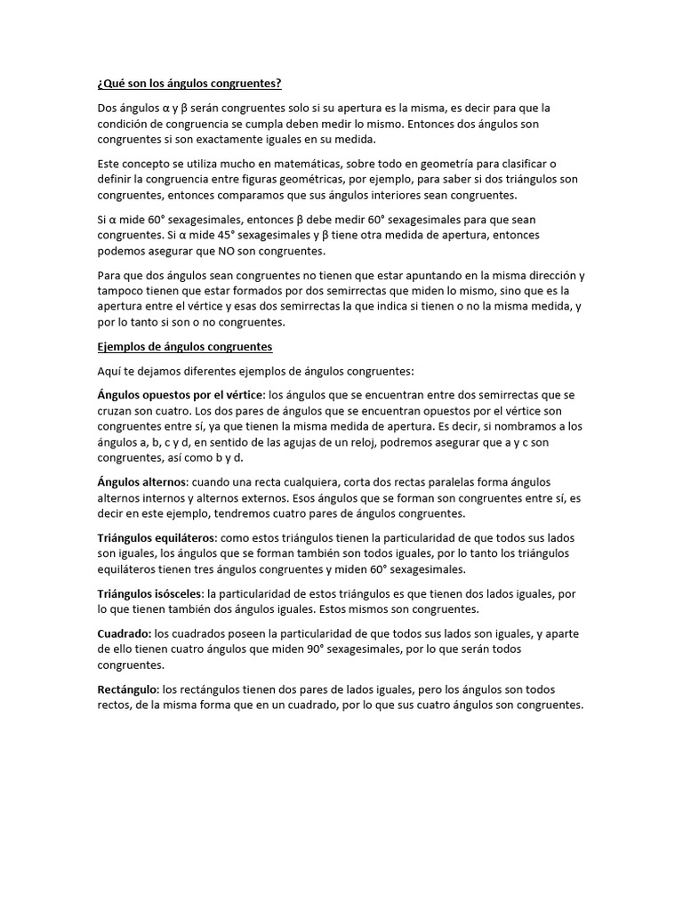 Qué Son Los Ángulos Congruentes | PDF | Ángulo | Triángulo