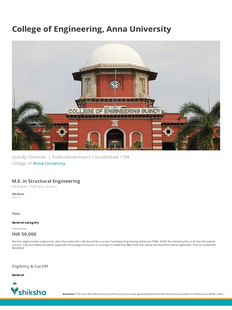 College of Engineering, Anna University | PDF | Academic Degree ...
