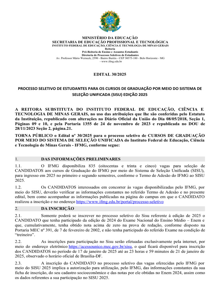edital-30-sisu-2025-ifmg | PDF