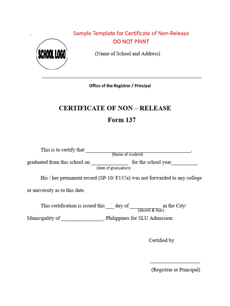 Certificate of Non-Release of Form 137a | PDF