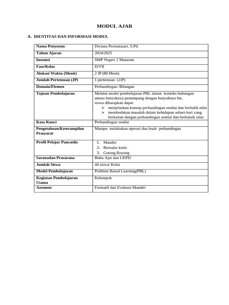 Modul Perbandingan Senilai | PDF